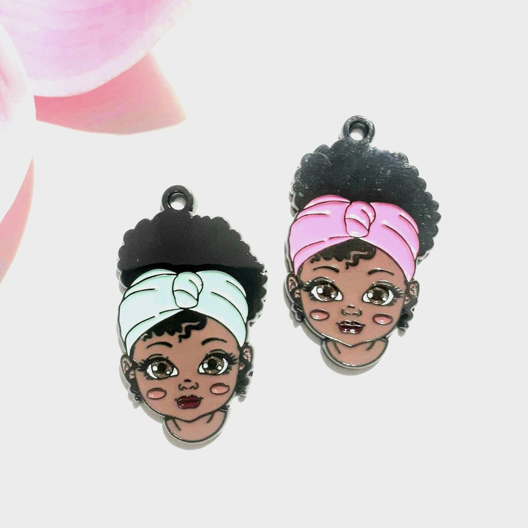 1 Cute Little Black Girl Charms, Girl Charms With Headband, Girl Charms ...