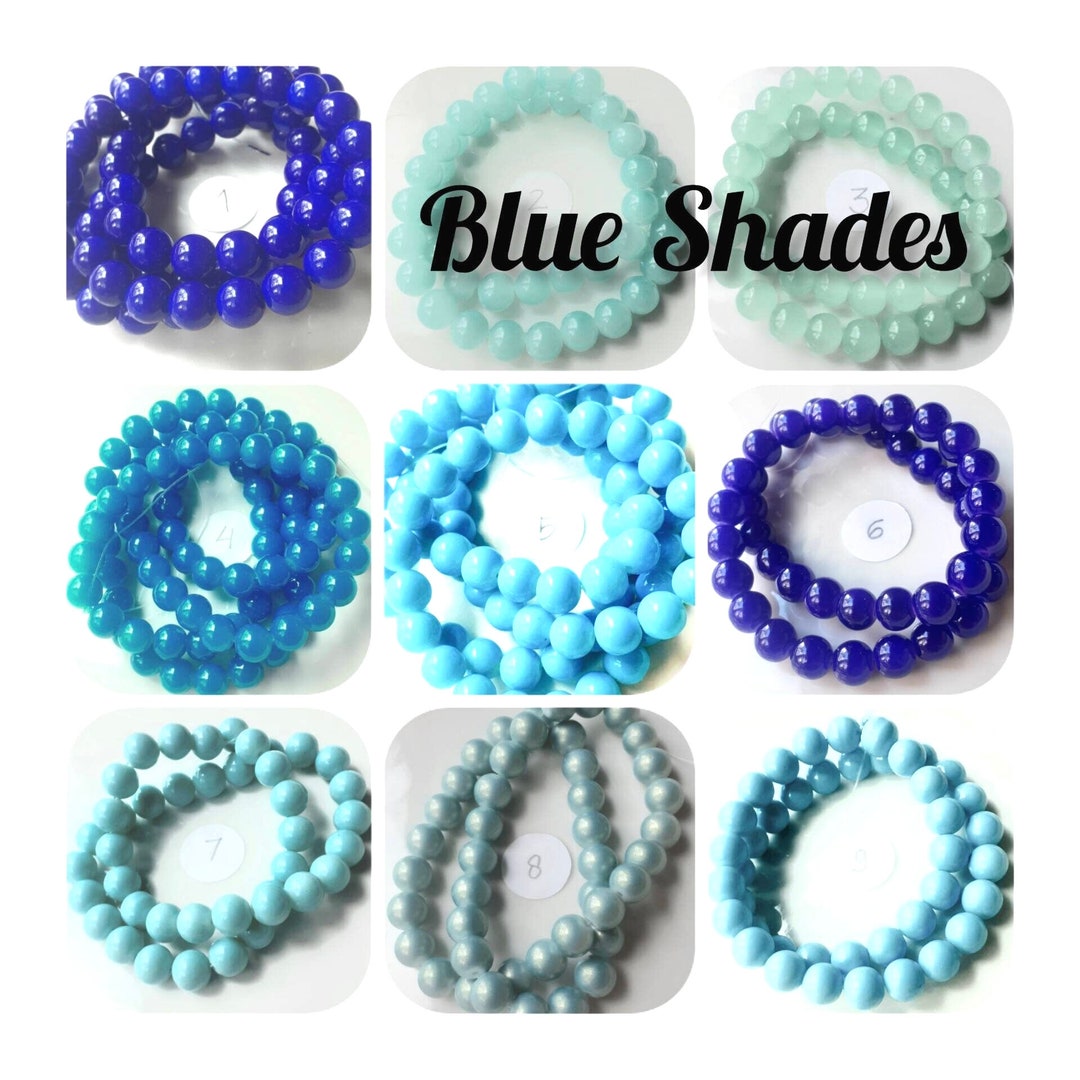 Blue Shades #1~#9, 10mm Glass Beads, One Strand Round Glass Beads, 15 ...