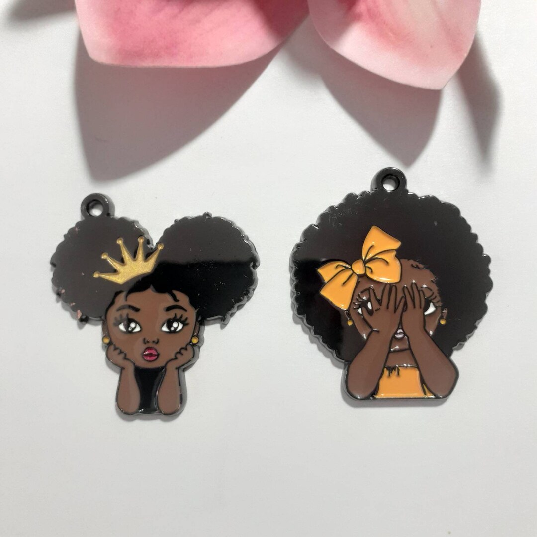 1 Cute Little Black Girl Charms, Girl Charms With Yellow Crown, Girl ...