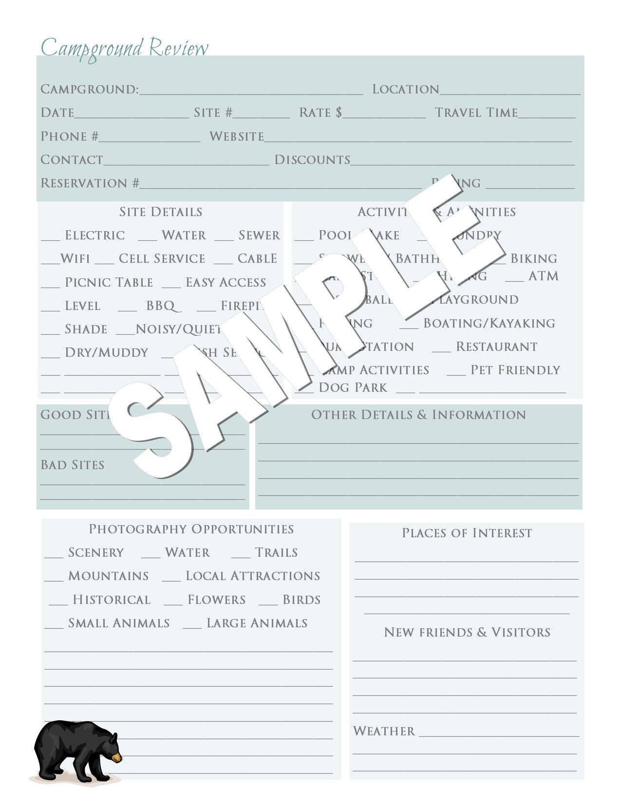 Campground Tracker Camping Journal Printable Tracker RV Journal ...