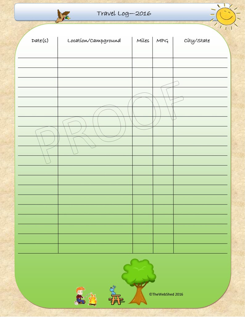 Travel Log With Outdoor and Camping Theme. Perfect for the Full-time ...