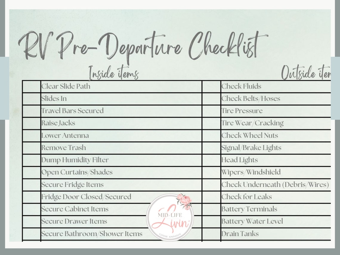 Rv/camper Pre-departure Checklist Beach Theme RV Camping Trip Checklist ...