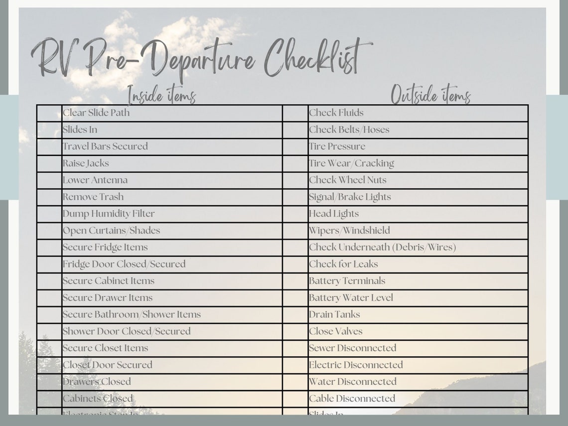 Rv/camper Pre-departure Checklist Outdoor Theme RV Camping Trip ...
