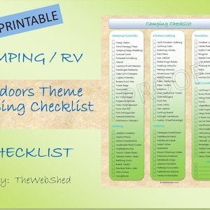 Camping Checklist - Outdoor/camping Theme Printable - Great for Rvers ...