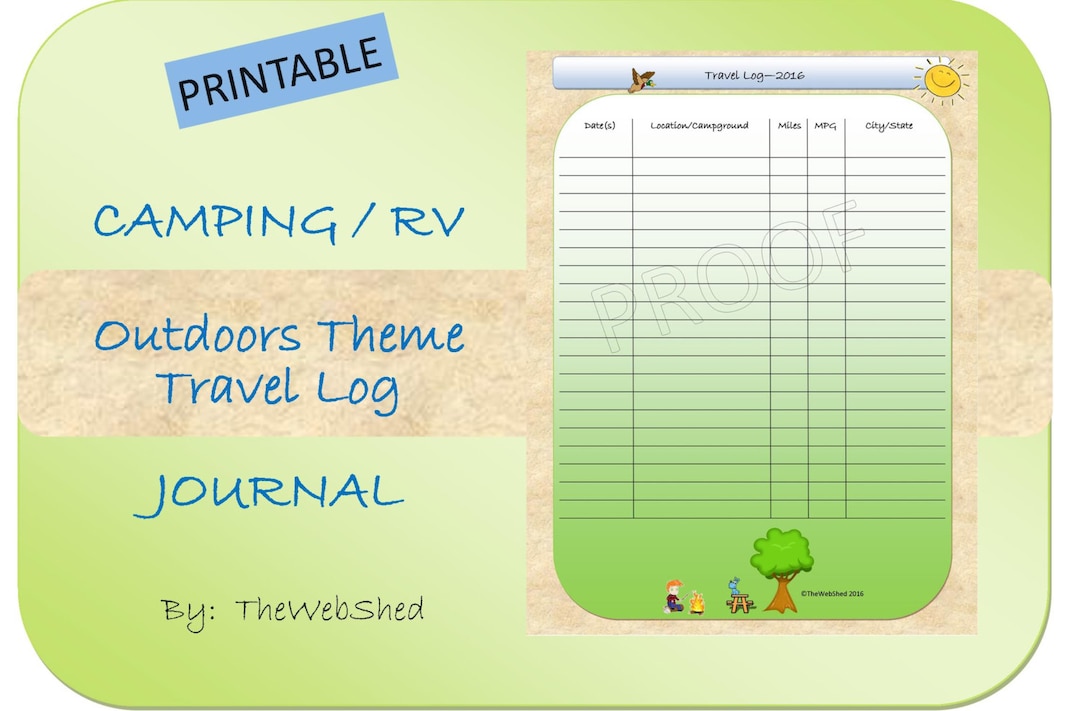 Travel Log With Outdoor and Camping Theme. Perfect for the Full-time ...