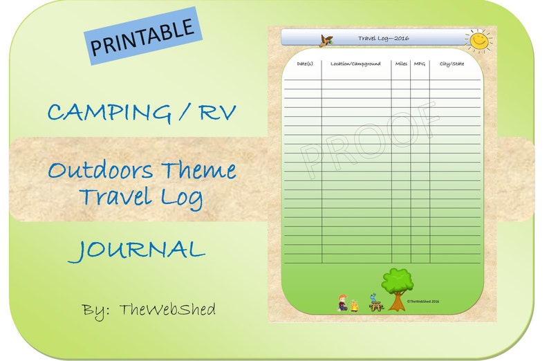Travel Log With Outdoor and Camping Theme. Perfect for the Full-time ...