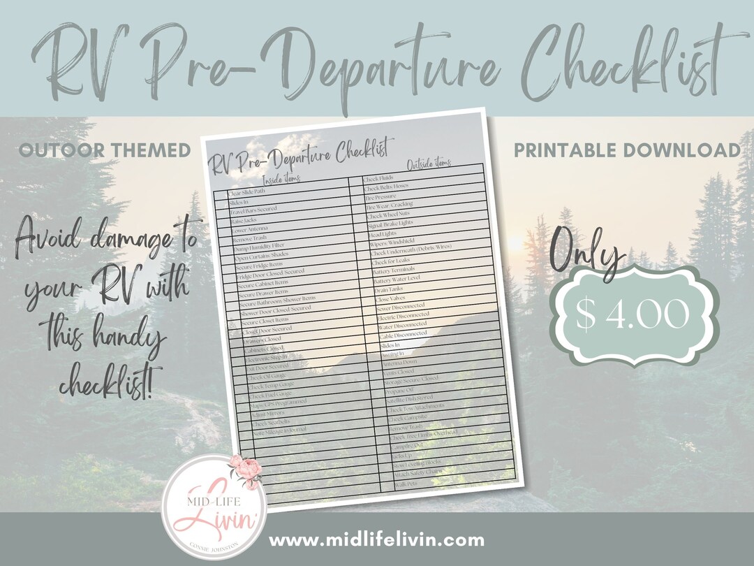 Rv/camper Pre-departure Checklist Outdoor Theme RV Camping Trip ...