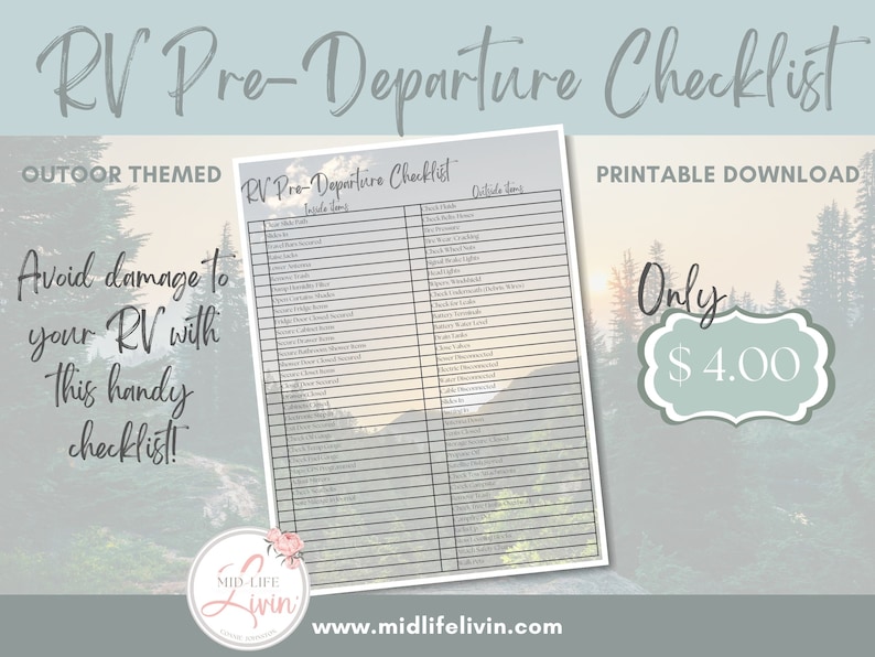 Rv/camper Pre-departure Checklist Outdoor Theme RV Camping Trip ...