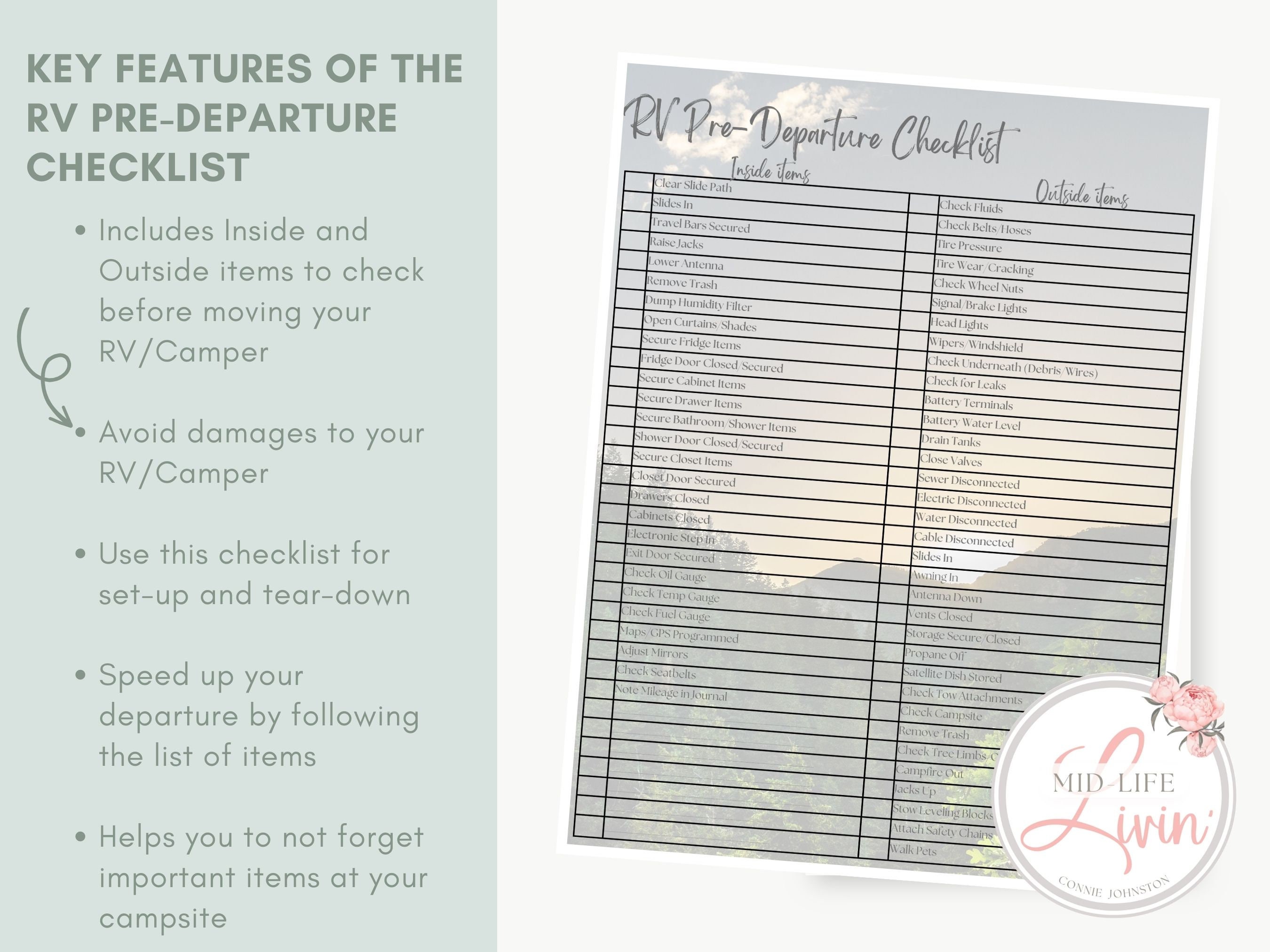 Rv/camper Pre-departure Checklist Outdoor Theme RV Camping Trip ...