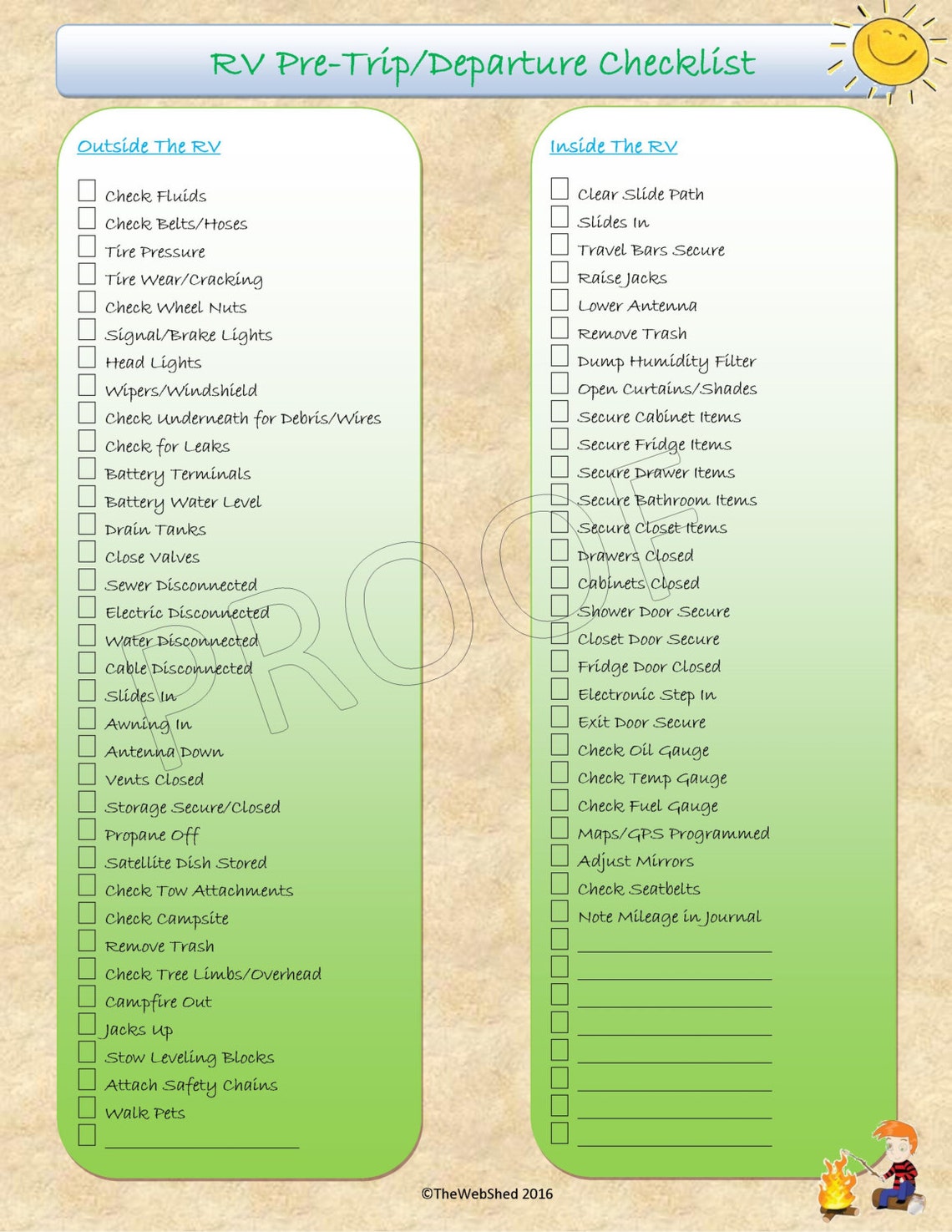 Rv/camper Pre-trip/departure Checklist - Outdoor/camping Theme Great ...