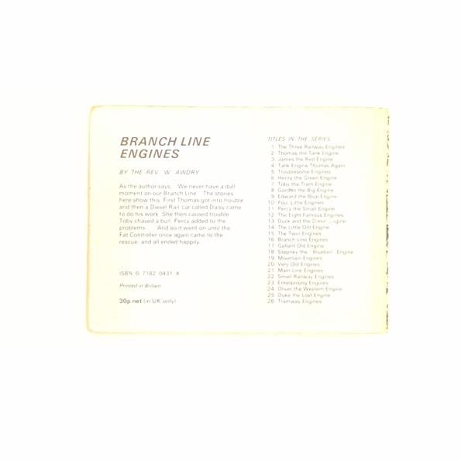 Branch Line Engines by Rev. W. Awdry 1977 (railway Series No.16) - Etsy