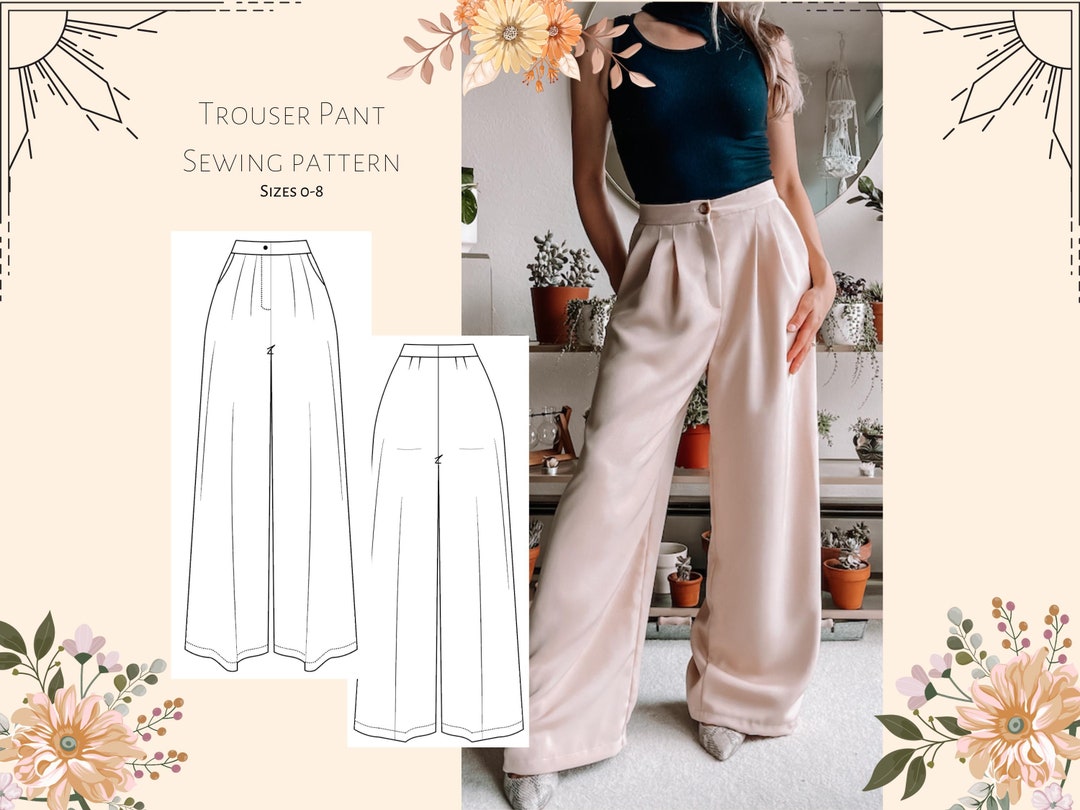 Trouser Pant Pattern, Sizes 0-8, High Waisted, Wide Leg, With Zipper ...