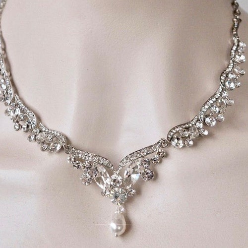 Pearl Rhinestone Simple Bridal Necklace Wedding Necklace | Etsy Canada