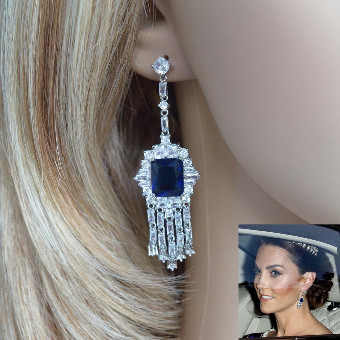 Catherine Princess of Wales & Queen Mother Replica Sapphire Blue Fringe ...