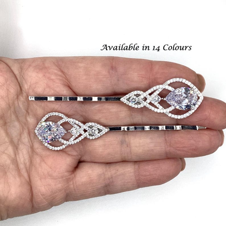 Set of 2 Handmade Fancy Cut Cubic Zirconia CZ Open Teardrop Bridal Hair ...