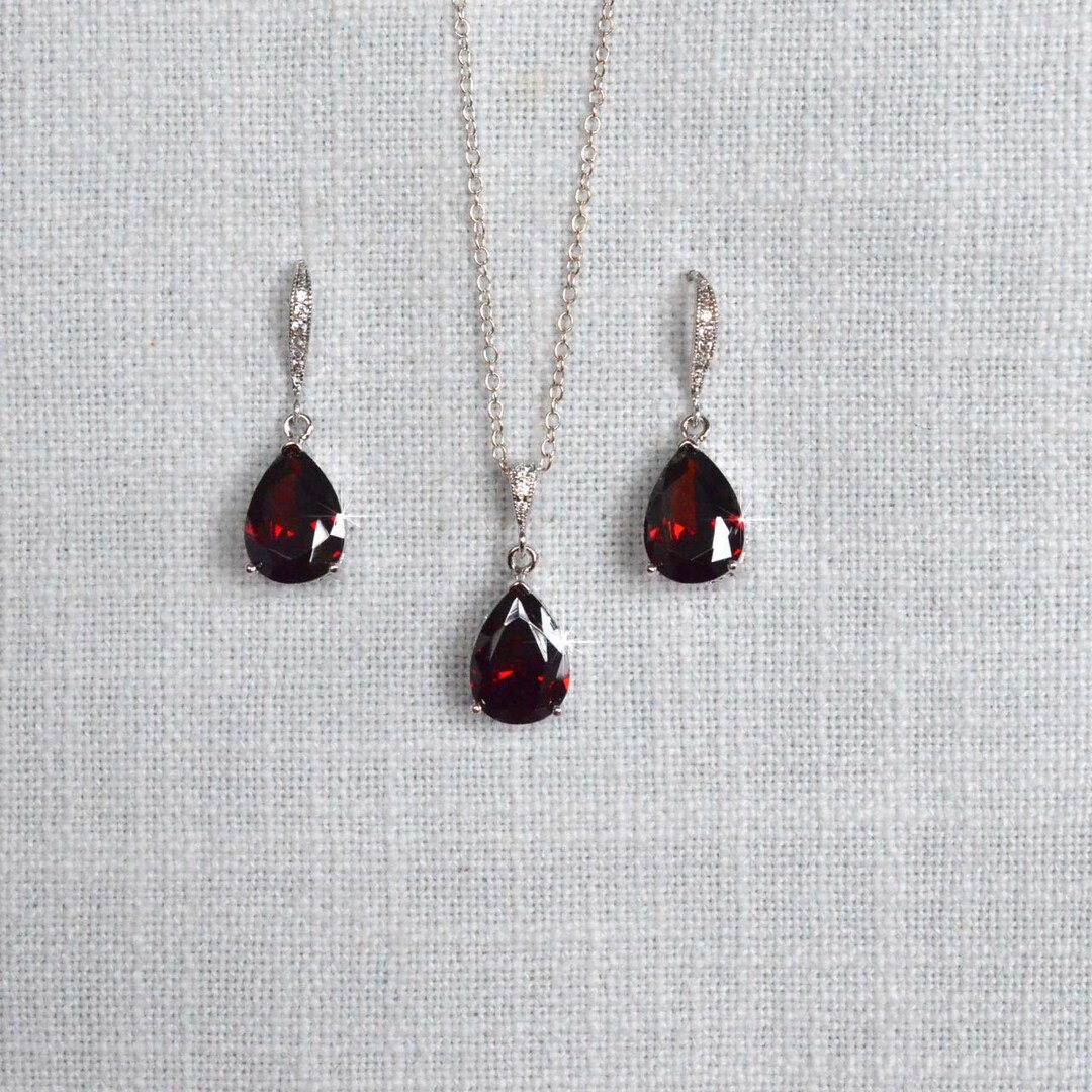 Classic Dark Siam Red Cubic Zirconia CZ Teardrop Dangle Necklace ...