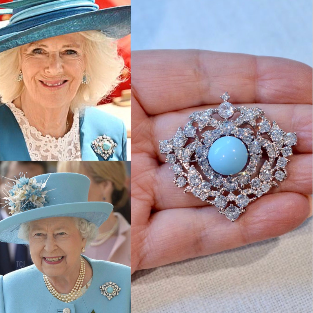 Royalty Replica Queen Elizabeth II Turquoise and Cubic Zirconia CZ ...