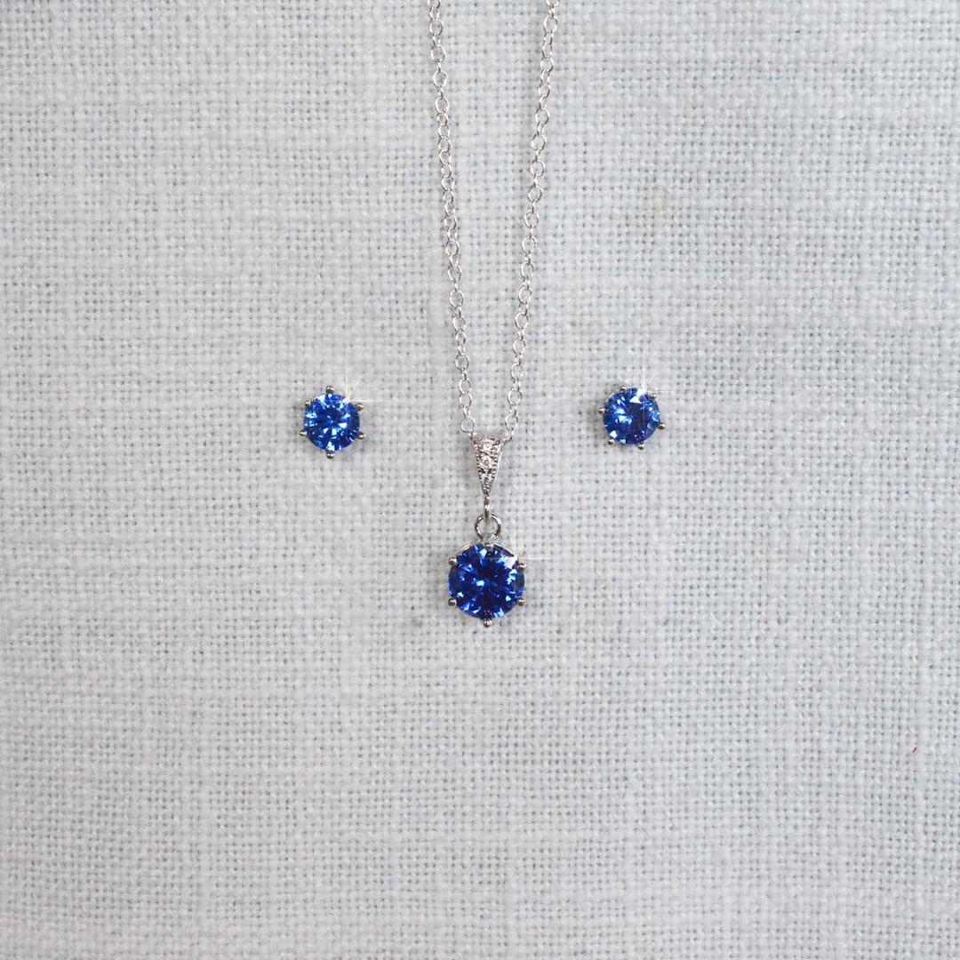 Classic Single Stone Sapphire Blue Cubic Zirconia CZ Stud Earrings ...