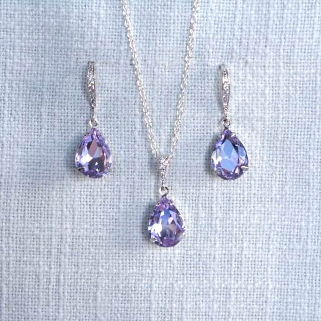 Small Violet Pale Purple European Crystal Teardrop Dangle Bridal ...
