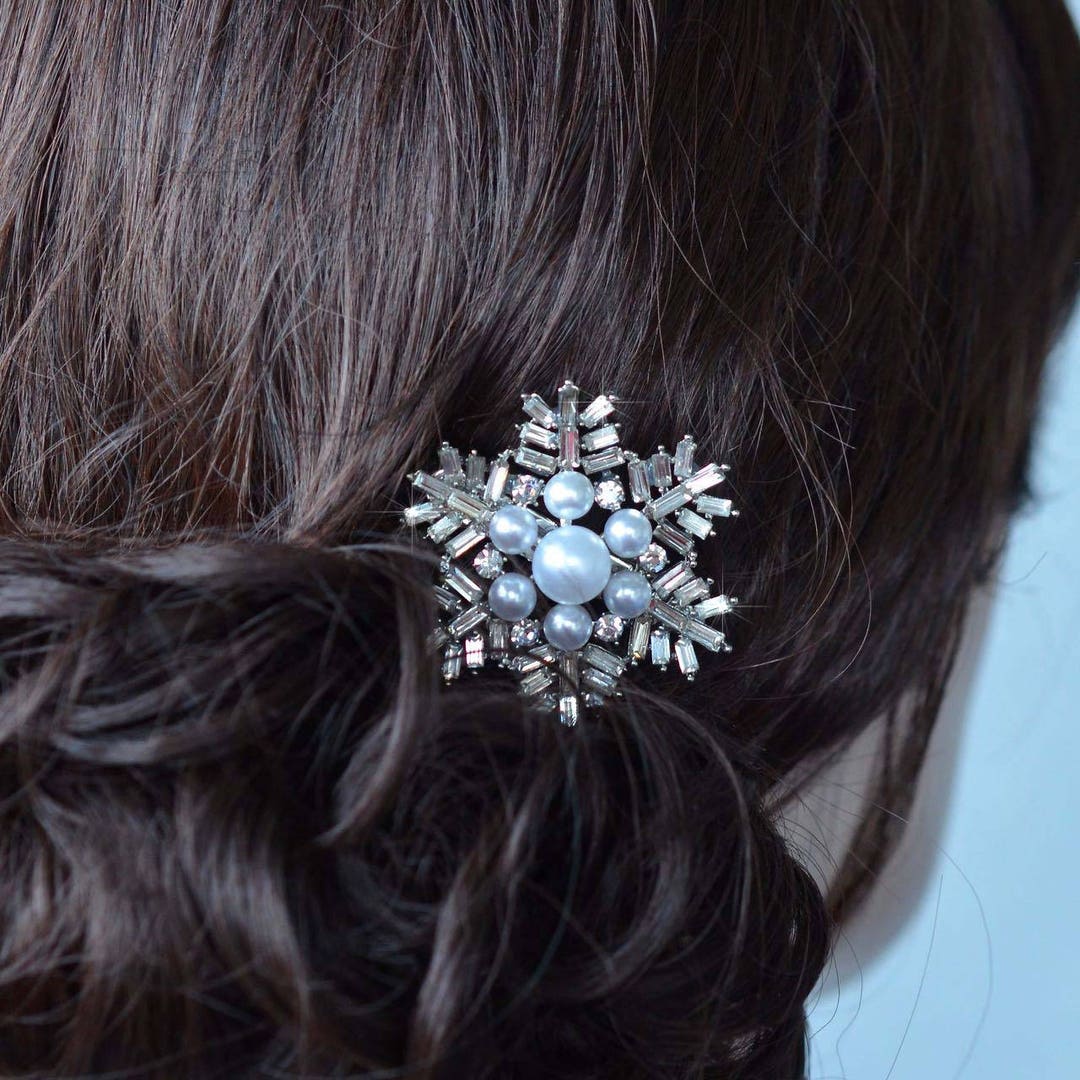 ALMOST GONE Hair Clip or Brooch, Fancy Cut Crystal Rhinestone and Pearl ...