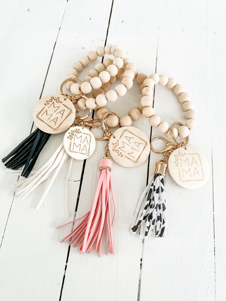 Light Wood Bead Mama Tassle Keyloop - Etsy