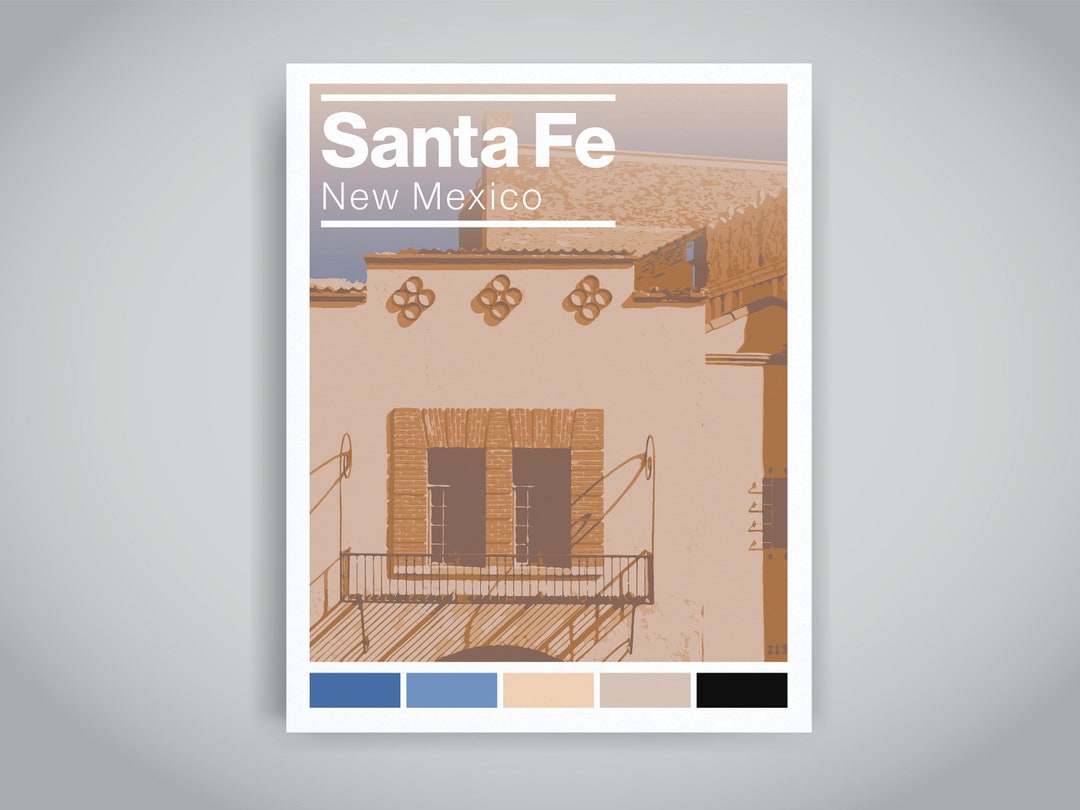 Santa Fe New Mexico Travel Poster, Vintage, Illustration, Faded ...