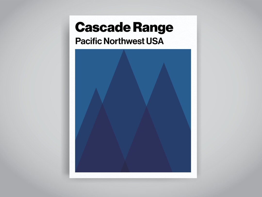 Cascade Mountains Poster, Pacific Northwest, Modern, Bauhaus, Swiss ...
