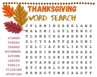 Kindergarten Thanksgiving Word Search With Answer Key, Printable - Etsy
