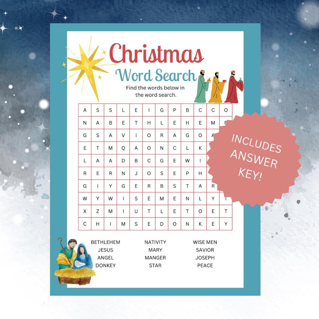 Christmas Word Search, Jesus, Nativity Word Search, Christian Christmas ...