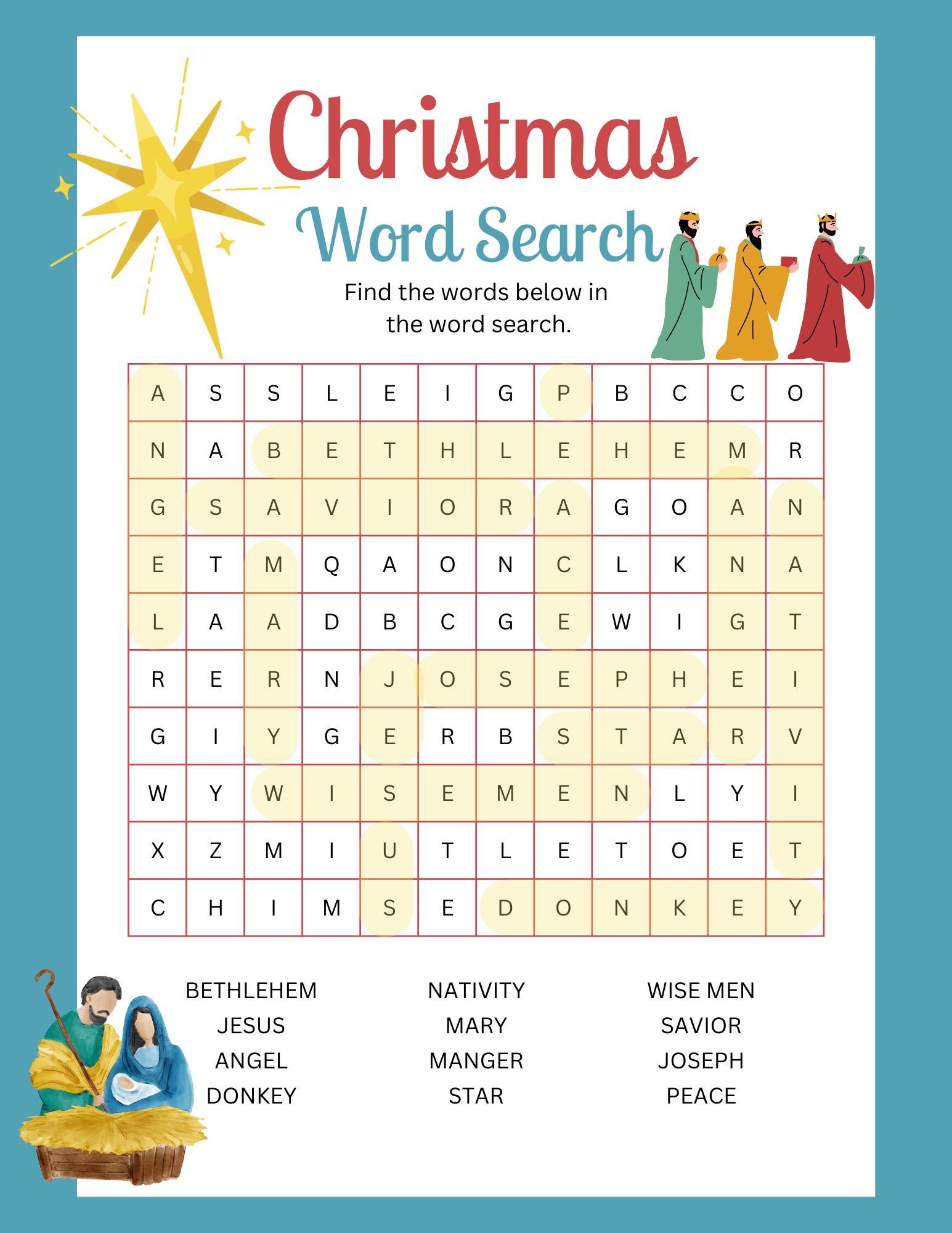 Christmas Word Search, Jesus, Nativity Word Search, Christian Christmas ...