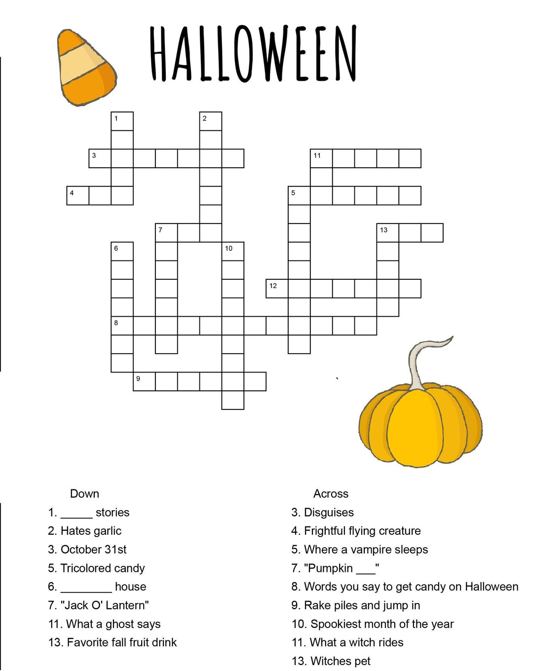 Halloween Crossword - Etsy