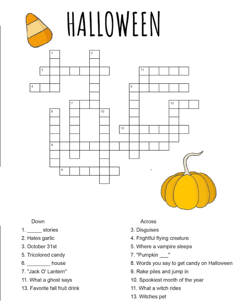 Halloween Crossword - Etsy