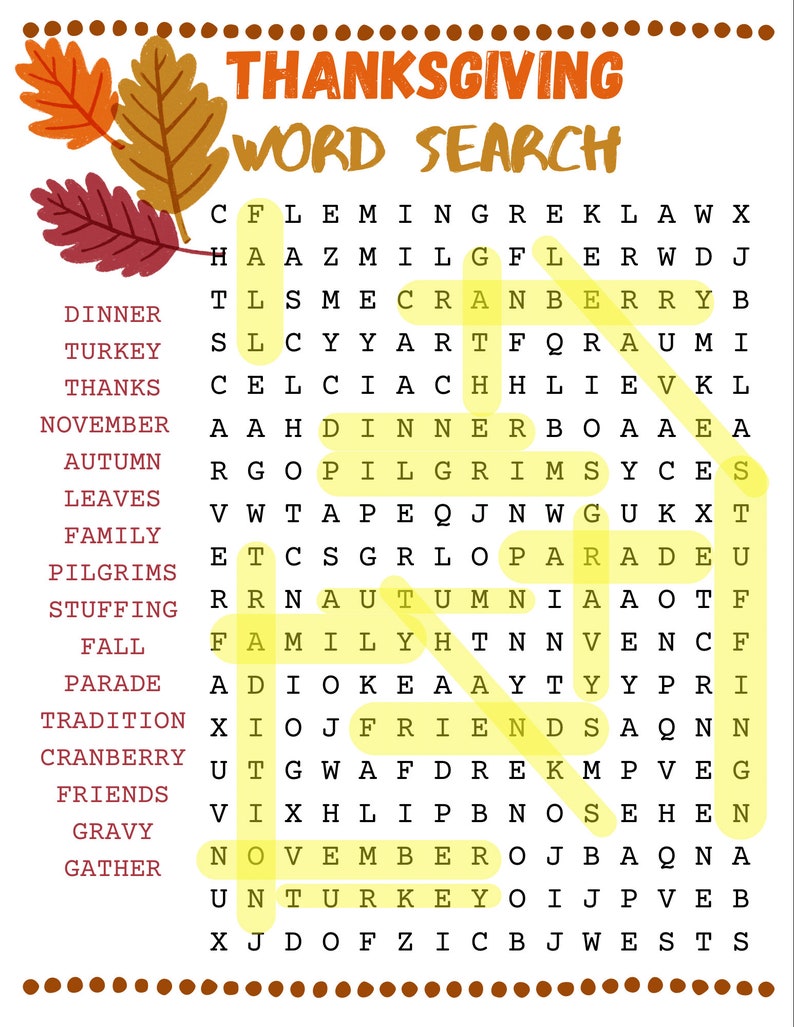 Thanksgiving Word Search - Etsy