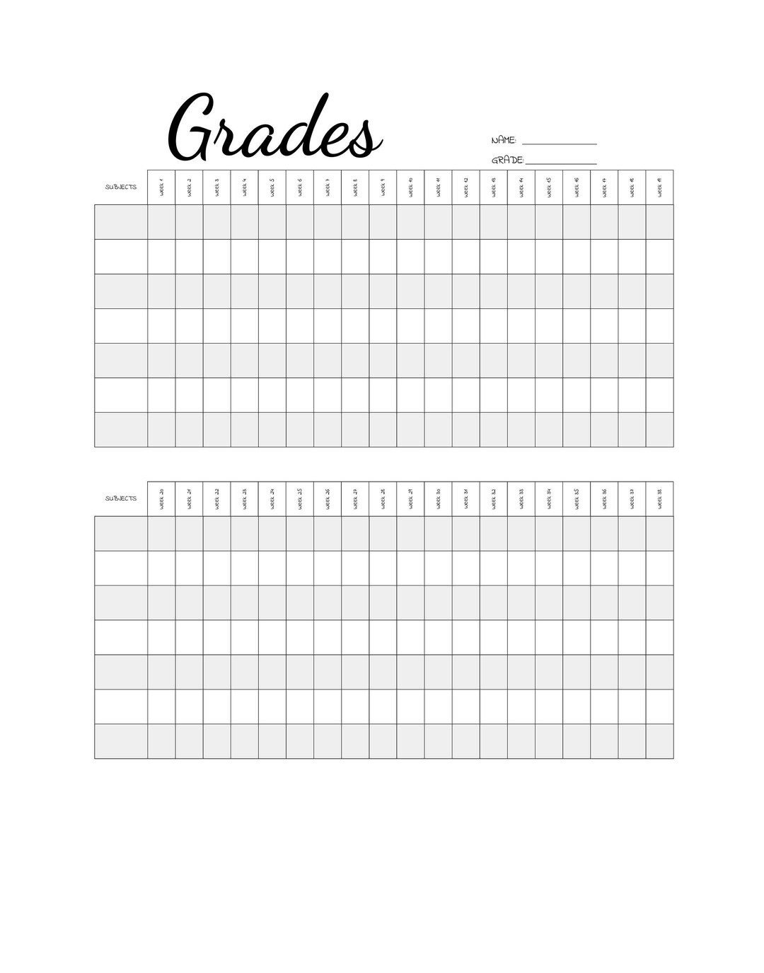 Grade Sheet - Etsy
