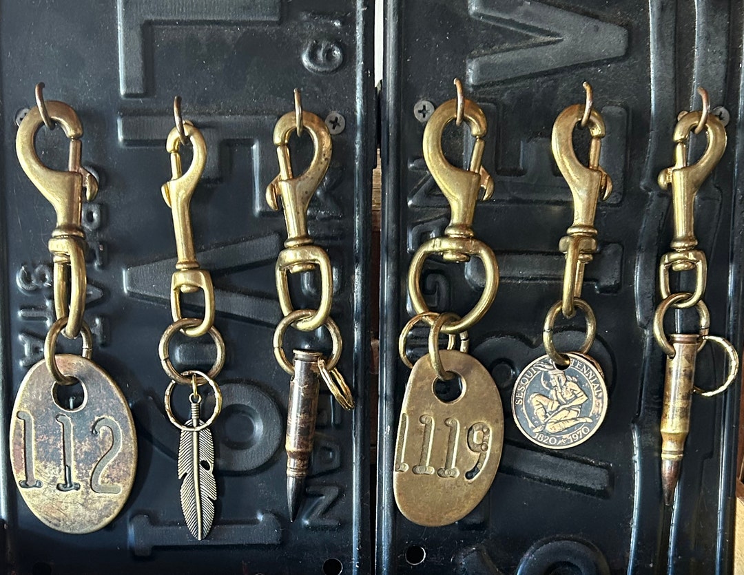 Solid Brass Swivel Bolt Thumb Snap Keychain With Feather - Etsy