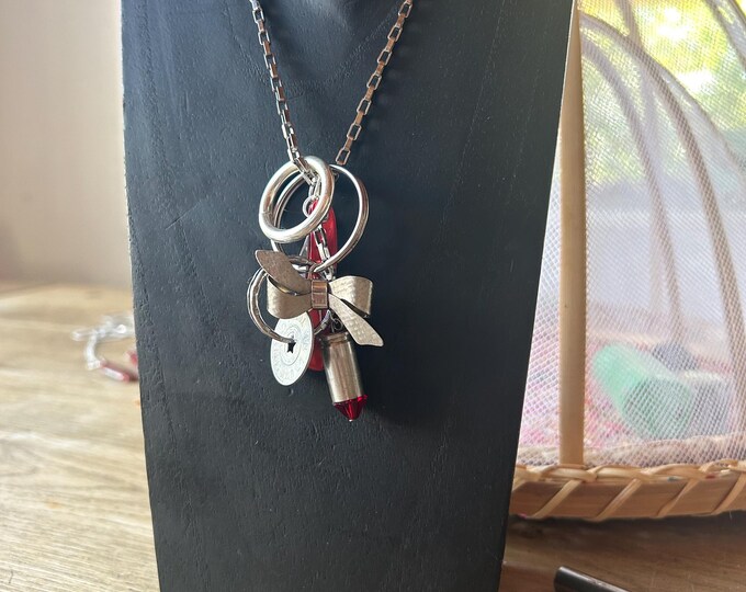 Stacked Silver Vintage Mini Working Pocketknife Necklace With Road ...