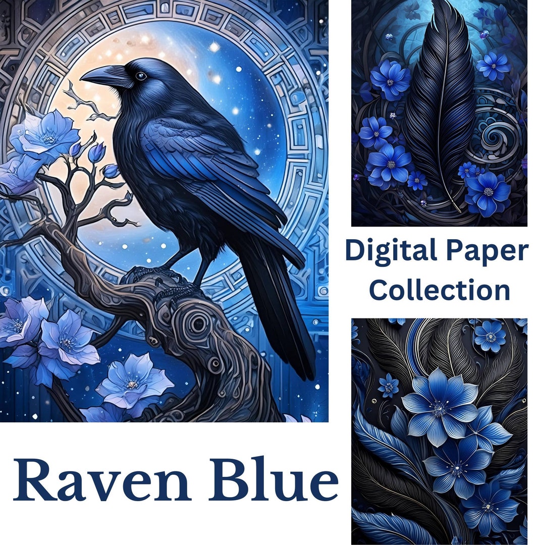 Digital Paper Collection, Raven Blue Printable Papers, Downloadable ...