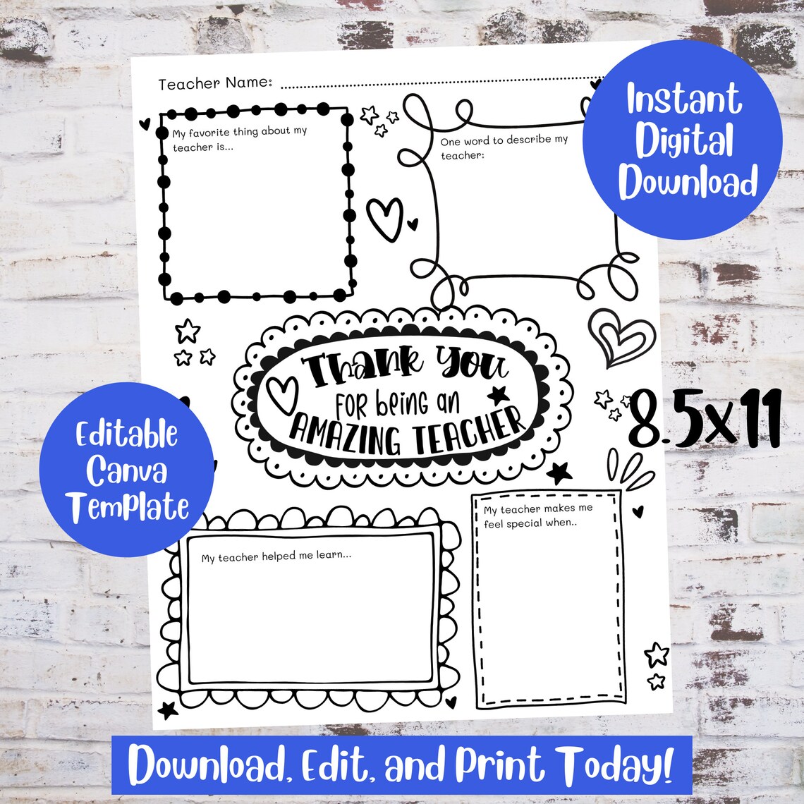 CANVA Template Teacher Appreciation Week Taw Thank You Amazing Teacher ...