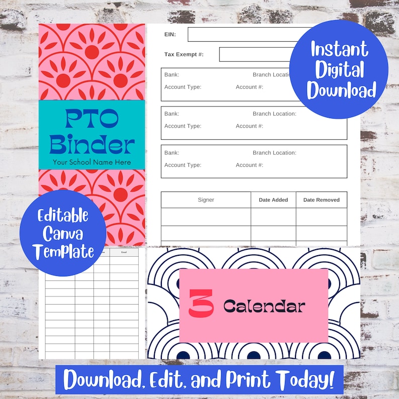 Editable Canva Template PTO Binder for President Form Templates Tracker ...