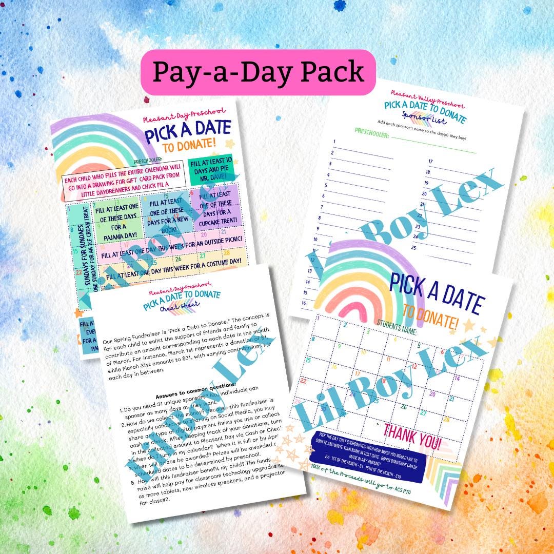 Pay a Day Fundraiser PACK Spring Calendar Pto School Preschool ...