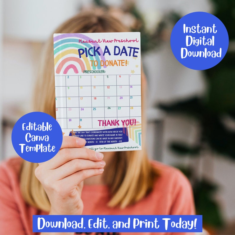 Pay a Day Fundraiser PACK Spring Calendar Pto School Preschool ...