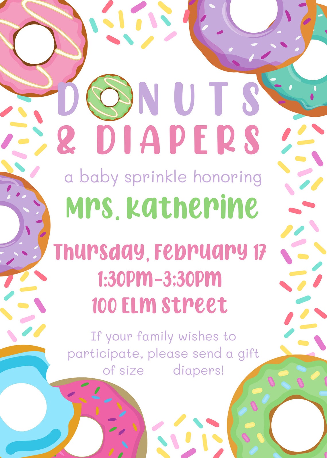 Diapers and Donuts Baby Sprinkle Shower Invitation Baby Invitation ...