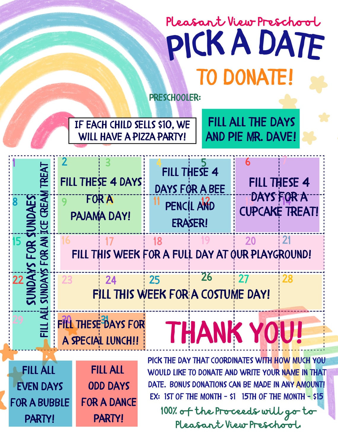 Pay a Day Calendar With Incentives Editable Canva Template PTA PTO ...