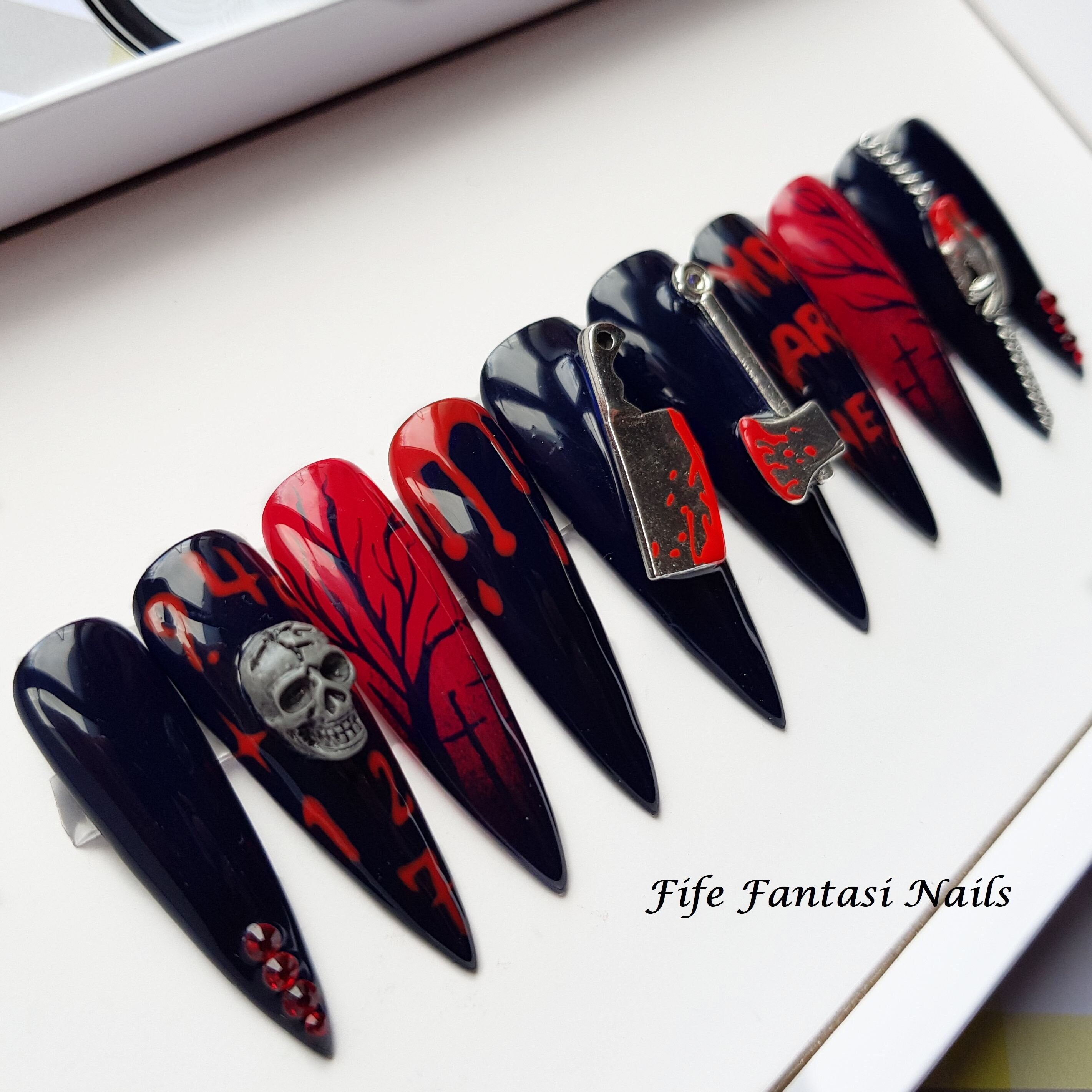 Skull Halloween Nails Bloody Press on Nails Long Stiletto - Etsy