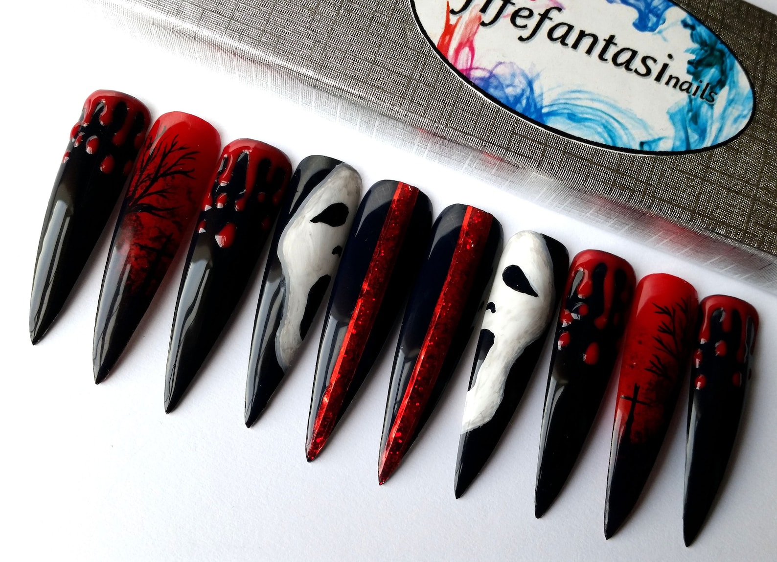 Scare Bloody Nails Press on nails Red Stiletto Fake Nails | Etsy