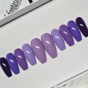 Purple Gradient Nails, Press on Nails, Custom Press on Nails, Long False Nails, Stick on Nails ...