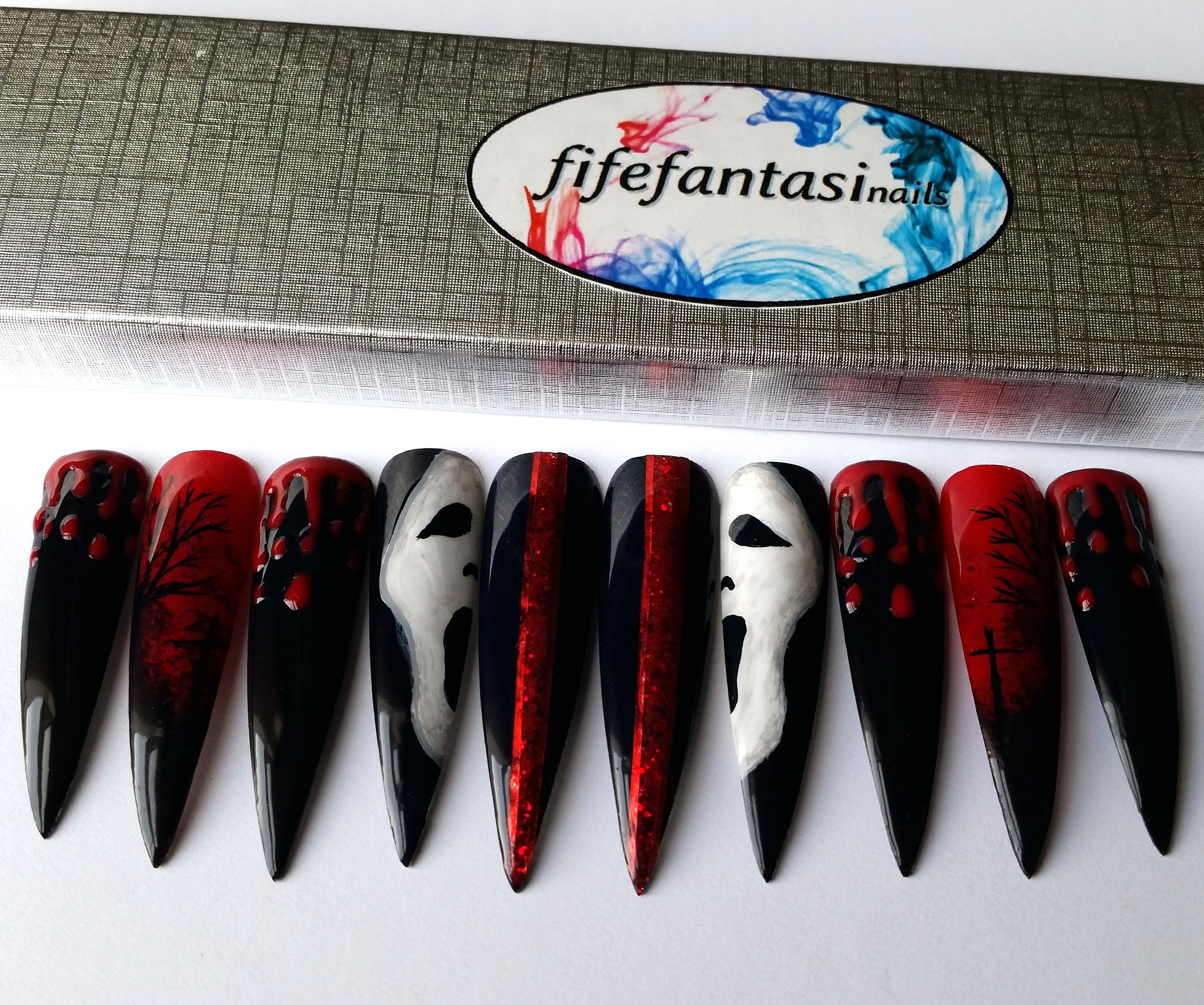 Scare Bloody Nails Press on nails Red Stiletto Fake Nails | Etsy