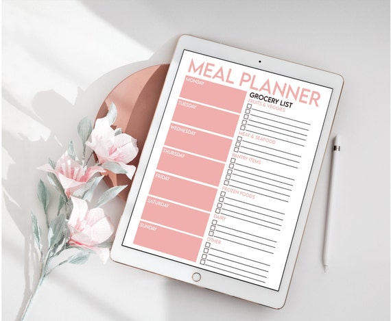 Weekly Meal Planner Printable Digital Download Pink Digital | Etsy