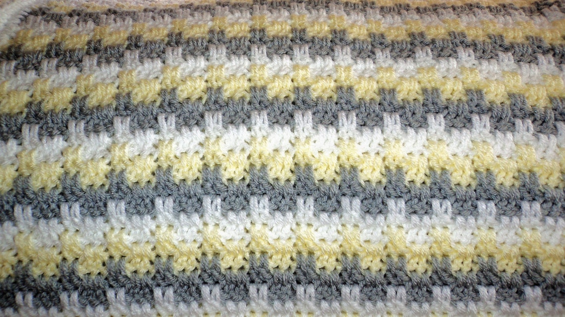 Baby Afghan, Crochet Blanket, Throw Yellow, Gray and White READY TO ...