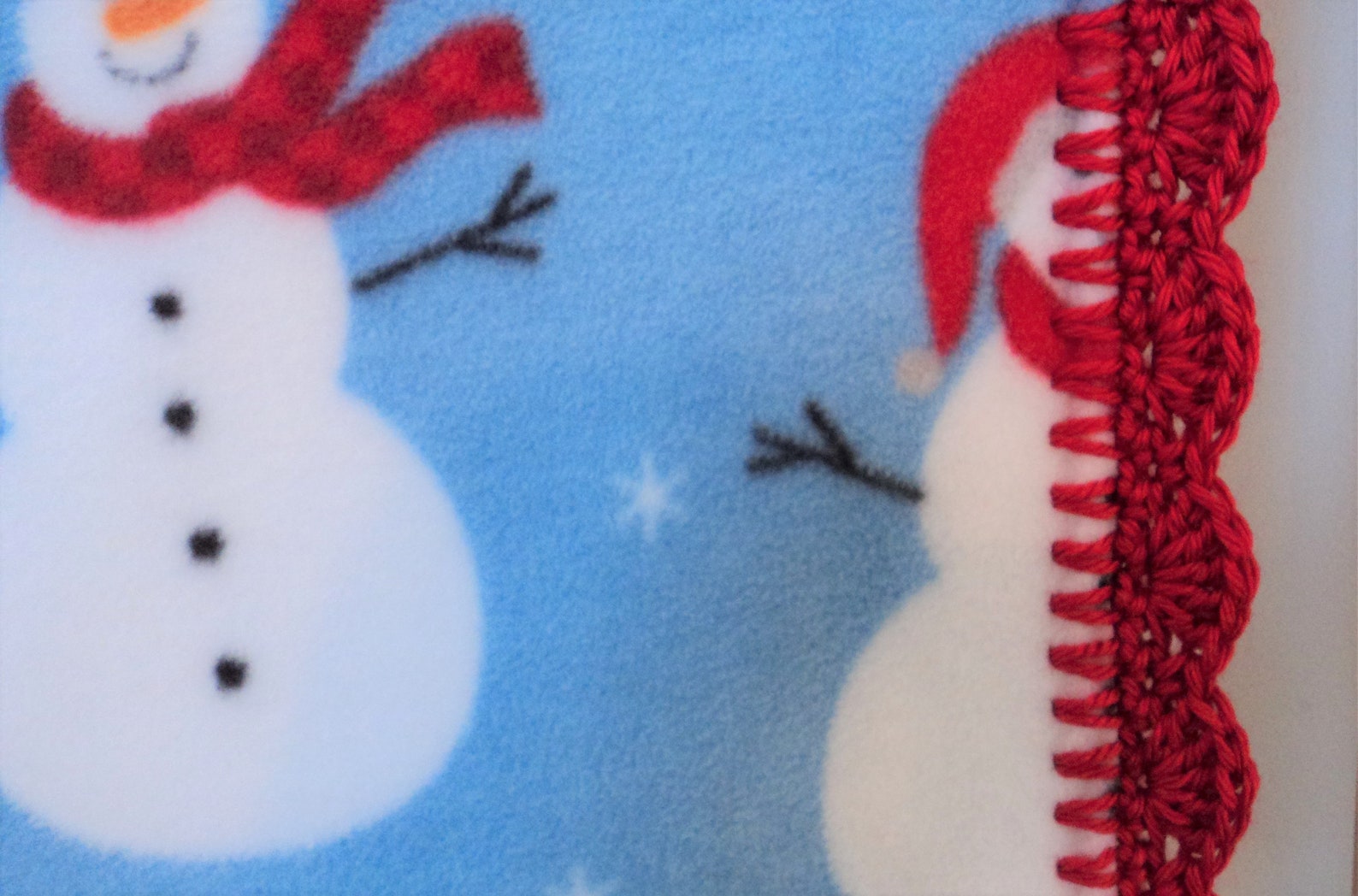 Snowmen With Gifts Baby / Toddler Fleece Blanket With Red Crochet ...